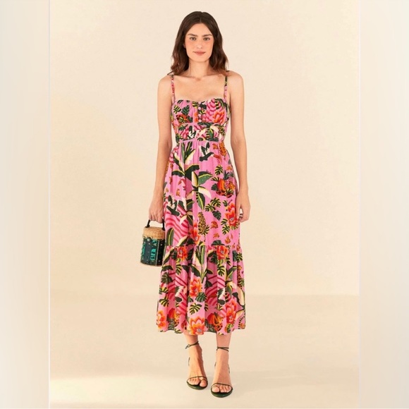 FARM Rio | Dresses | Farm Rio Pink Leopard Forest Midi Dress | Poshmark
